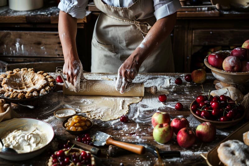 Baker Making Pie Crust stock illustration. Illustration of dessert ...
