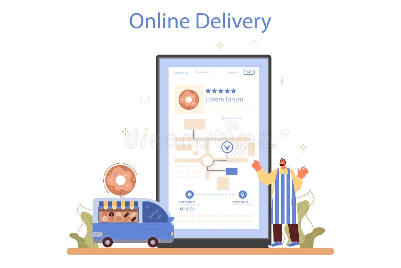 Baker Online Service or Platform. Chef in the Uniform Baking Bread ...