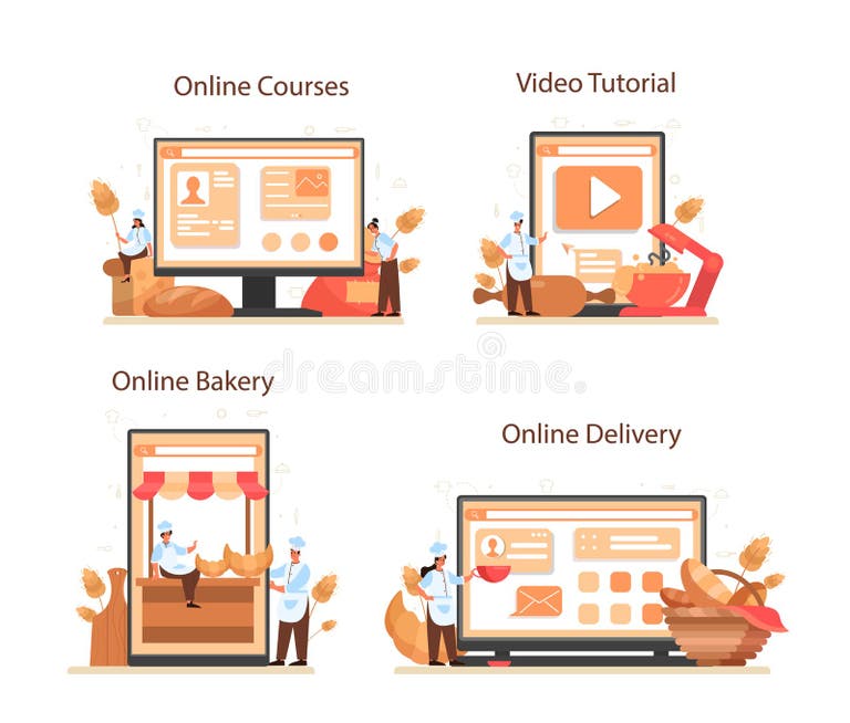 Baker Online Service or Platform Set. Chef in the Uniform Baking Stock ...