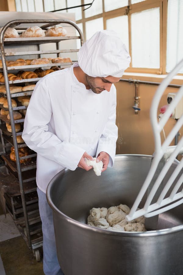 Baker Preparing Dough in Industrial Mixer Stock Image - Image of adult ...