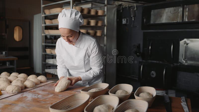 Baker Preparing Formed Bread Dough for Proofing Stock Footage - Video ...