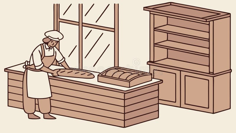 Baker Preparing Items at a Counter with Coffee Machine, Modern Bakery, Vector Design Generative ...