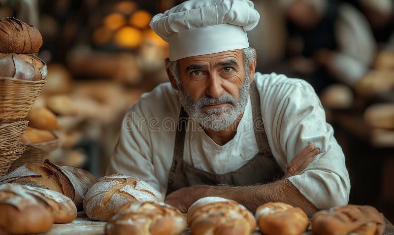 A Baker Presents a Variety of Freshly Baked Breads on the Counter ...