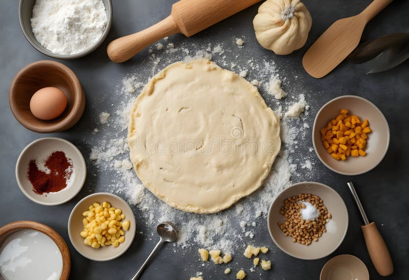 Bakerâ€™s Essentials Spread Across Wooden Table Stock Illustration ...