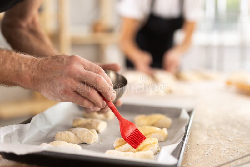 Baker's Hands Grease Pieces Dough Baking Sheet Stock Photos - Free ...