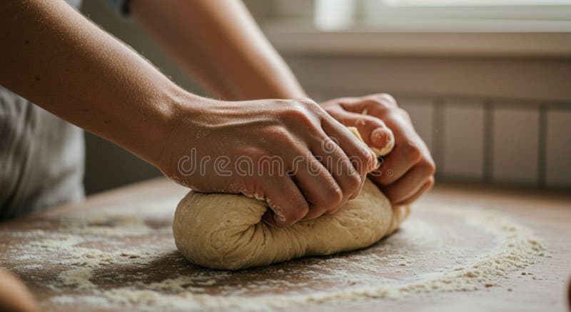 Hands Kneading Dough on a Floured Surface Stock Illustration ...