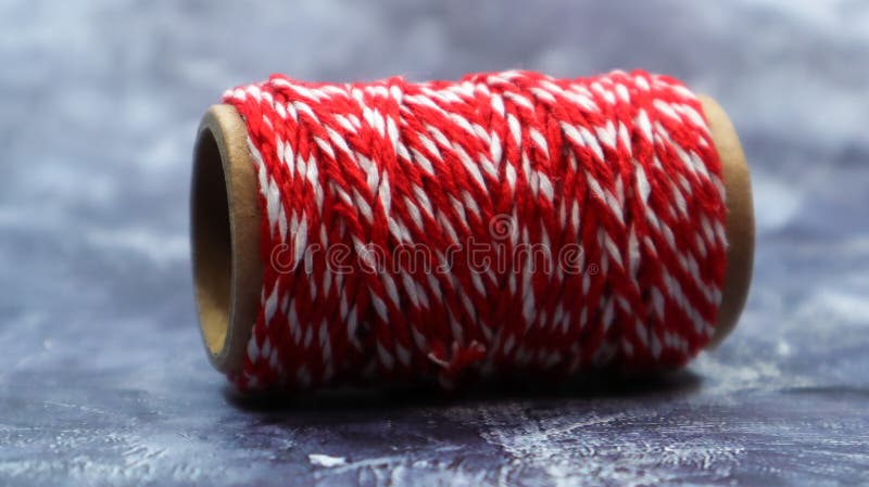 Bakers Twine. Red and White Lines. Red Roll of Woolen Thread, Close-up ...