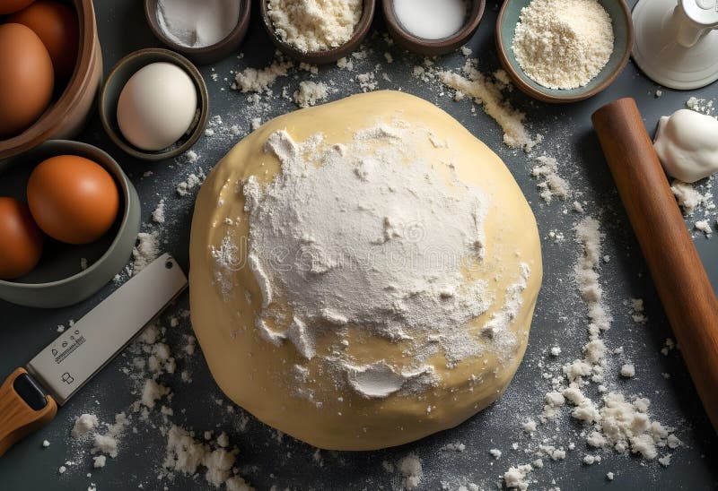 Bakerâ€™s Workspace with Scattered Ingredients Stock Image - Image of ...