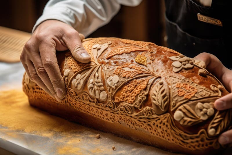 A Baker, Scoring a Loaf of Bread with Intricate Designs for a Fanciful ...