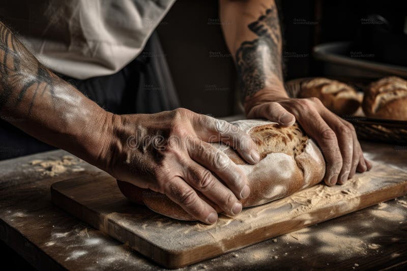 A Baker, Shaping and Scoring a Loaf of Bread into Diamonds Stock ...