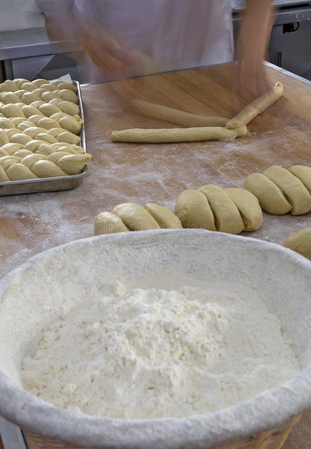 Baker Shaping Sweet Braided Bread Stock Image - Image of group, flour ...