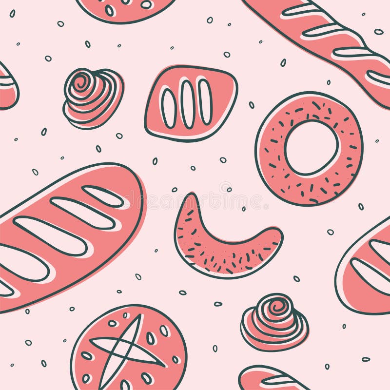 Baker Shop Background with Hand-drawn Vector Illustrations. Stock ...