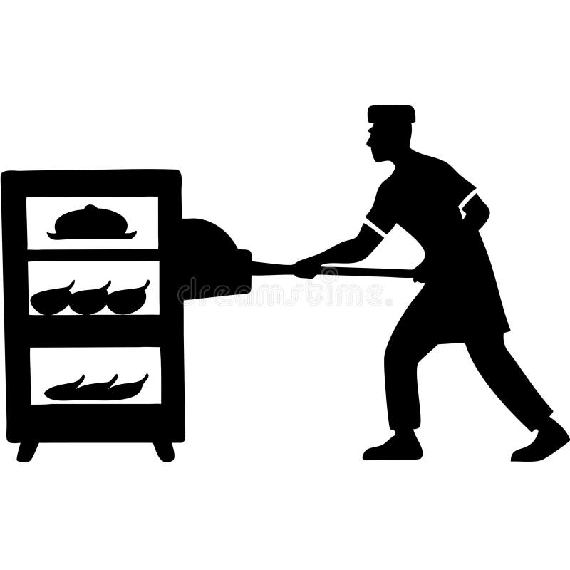 Baker Silhouette Pulling Fresh Baked Bread from Oven Pastry Chef ...