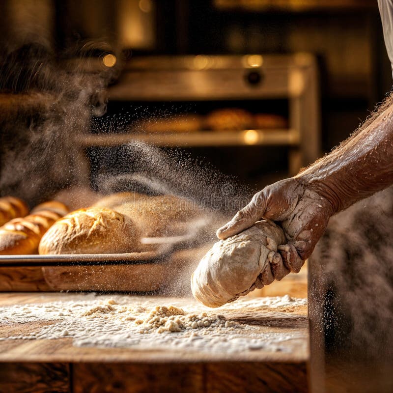 Aigenerated. Baker in a Small, Rustic Bakery Preparing Fresh Bread ...