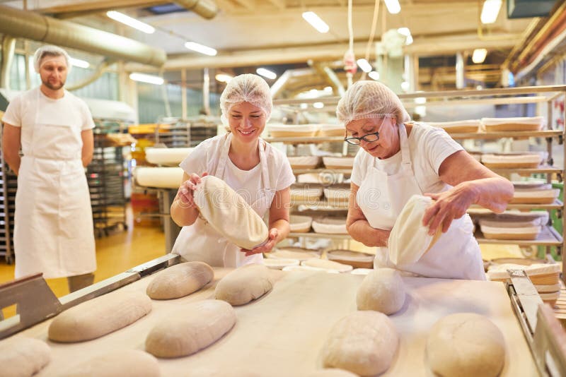 Baker Team Baking a Loaf of Bread in a Large Bakery Stock Image - Image ...