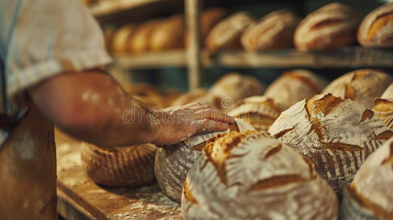 A Baker is Touching a Loaf of Bread. Generative AI Stock Illustration ...