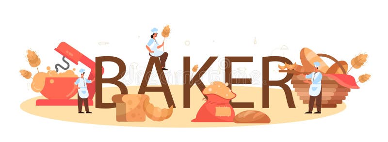 Baker Typographic Header. Chef in the Uniform Baking Bread Stock Vector ...
