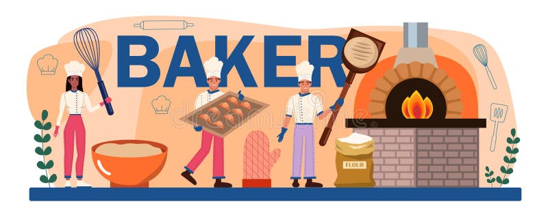 Baker Typographic Header. Chef in the Uniform Baking Bread Stock Vector ...
