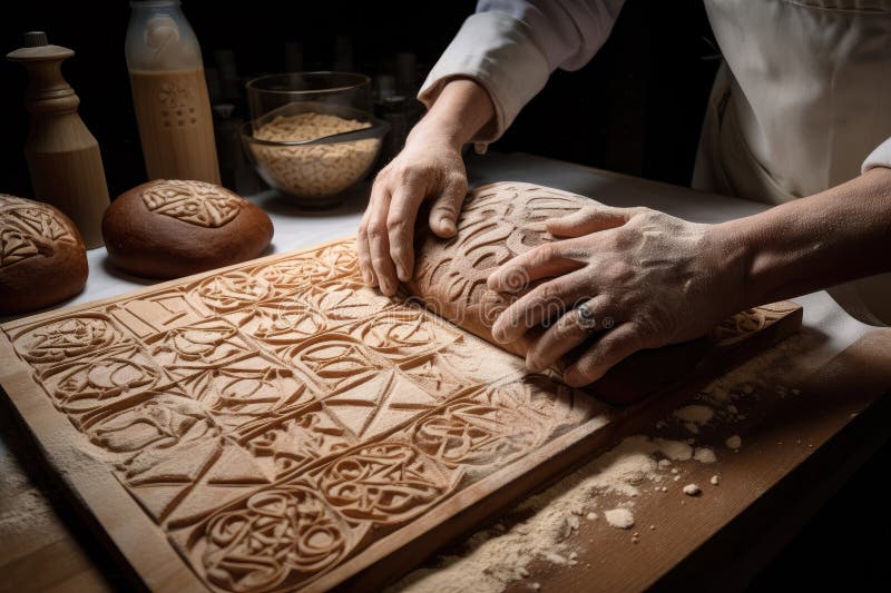 A Baker, Using Decorative Patterns and Cuts To Shape the Bread for a ...