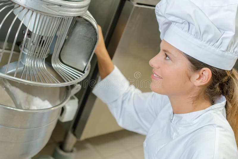 Baker Using Industrial Machine To Mix Dough Stock Image - Image of ...