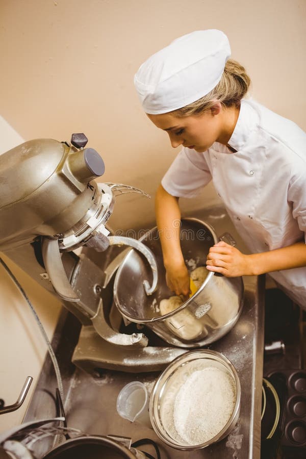 Baker Using Large Mixer To Mix Dough Stock Photo - Image of whites ...