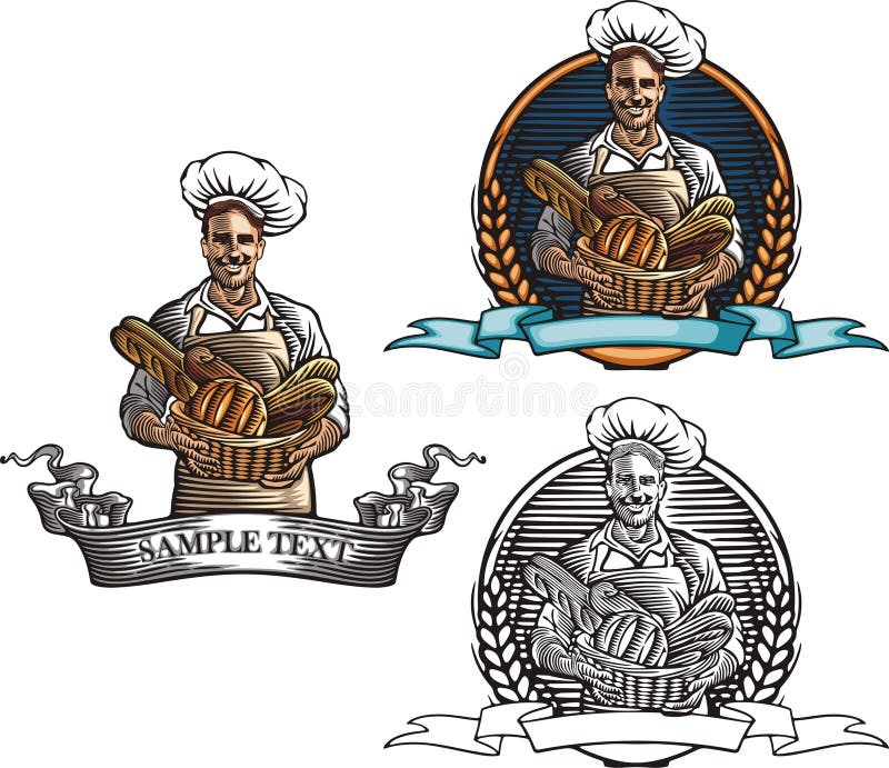 Baker Vector Illustrations in Woodcut Style Stock Vector - Illustration ...