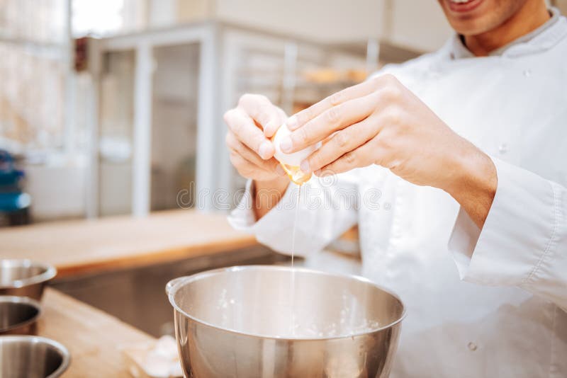 Baker Wearing White Jacket Beating Egg while Cooking Pastry Stock Photo ...