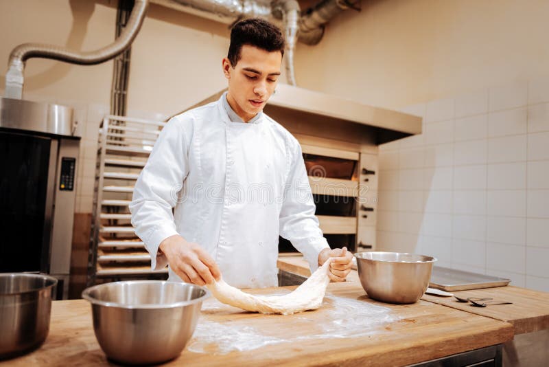 Baker Wearing White Uniform Feeling Busy Working Hard Stock Photo ...