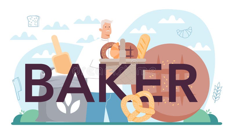 Bread Typographic Header. Chef in the Uniform Baking Bread Stock Vector ...