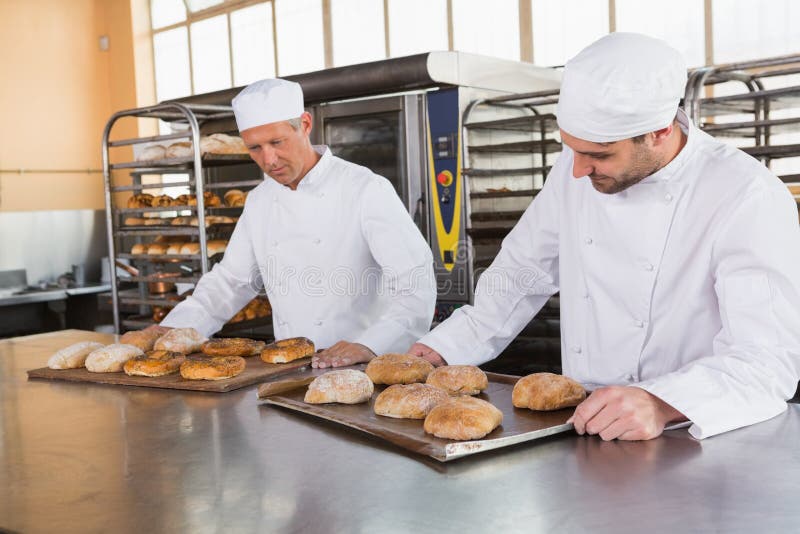 Bakers Checking Freshly Baked Bread Stock Photo - Image of mature ...