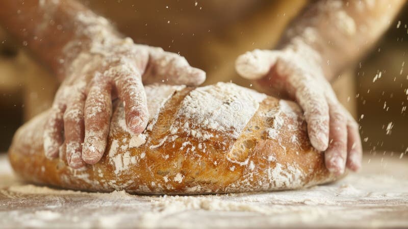 A Bakers Hands Dusted with Buckwheat Flour Expertly Shaping a Loaf of ...