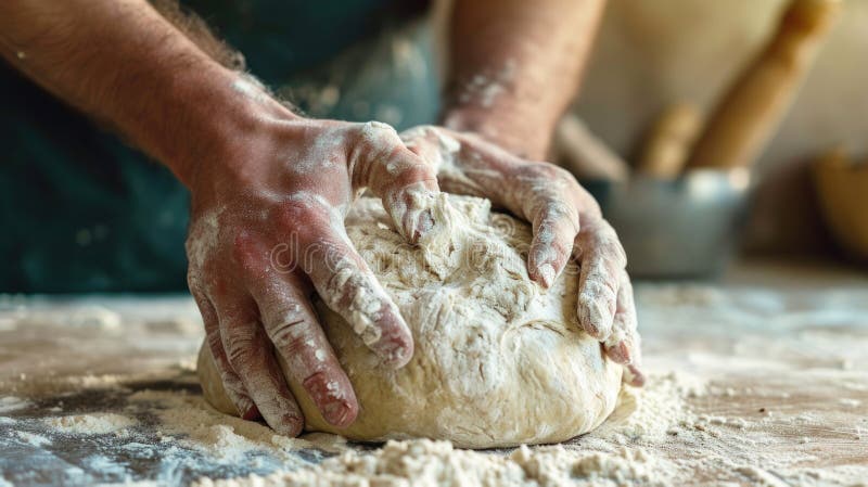 Bakers Hands Kneading Dough for Artisan Bread Stock Illustration ...