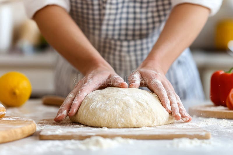 Bakers Hands Kneading Dough on a Floured Surface Stock Image - Image of ...