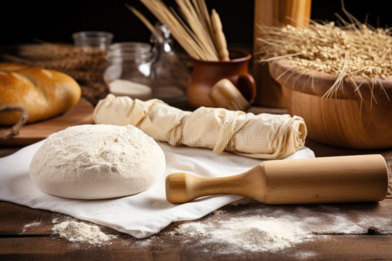 Bakers Rolling Pin and Bowl of Dough Stock Image - Image of baking ...