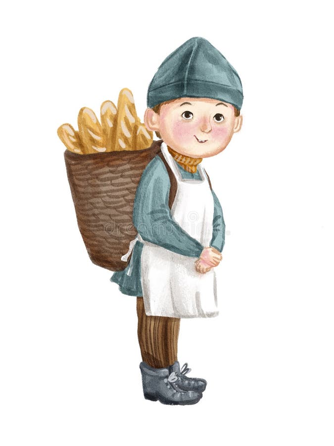 Cut Boy with Bread Basket and Breadsticks Stock Illustration ...