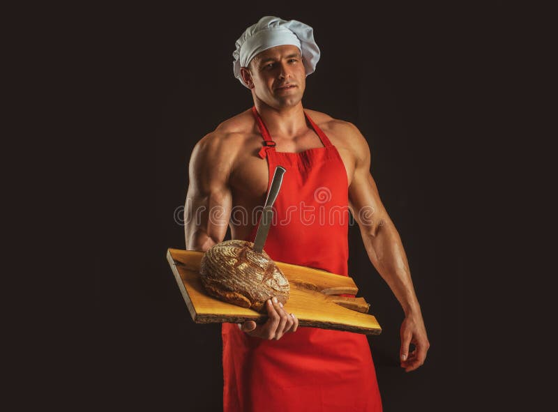 Bakery Advertising. Cooking and Baking. Chef Baker Man in Apron. Guy ...