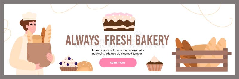 Bakery Advertising Web Banner Template, Flat Vector Illustration. Stock ...