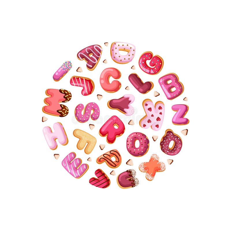 Bakery Alphabet. Tasty Delicious Letters in Circle Form Stock Vector ...