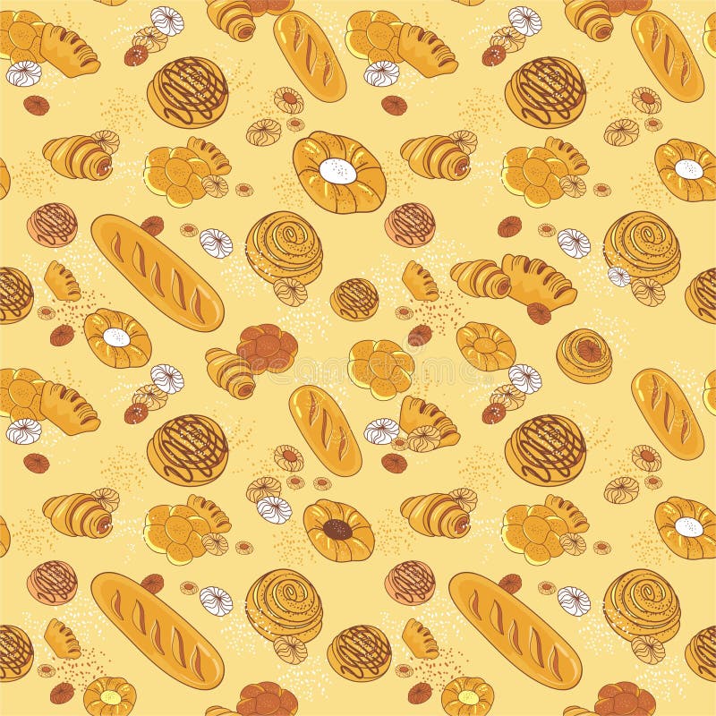 Bread. Bakery Seamless Pattern. Colorful Background Loaf, Baguette ...
