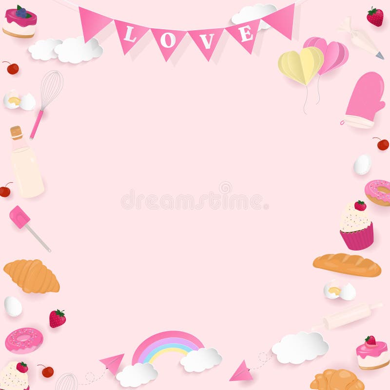 Bakery and Ingredients Frame with Paper Art Background Stock Vector ...