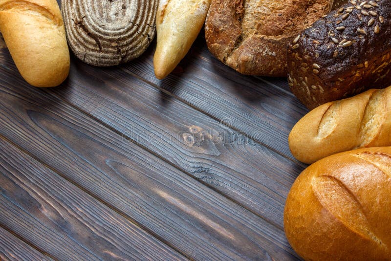 Bakery Background, Bread Assortment. Top View with Copy Space Stock ...