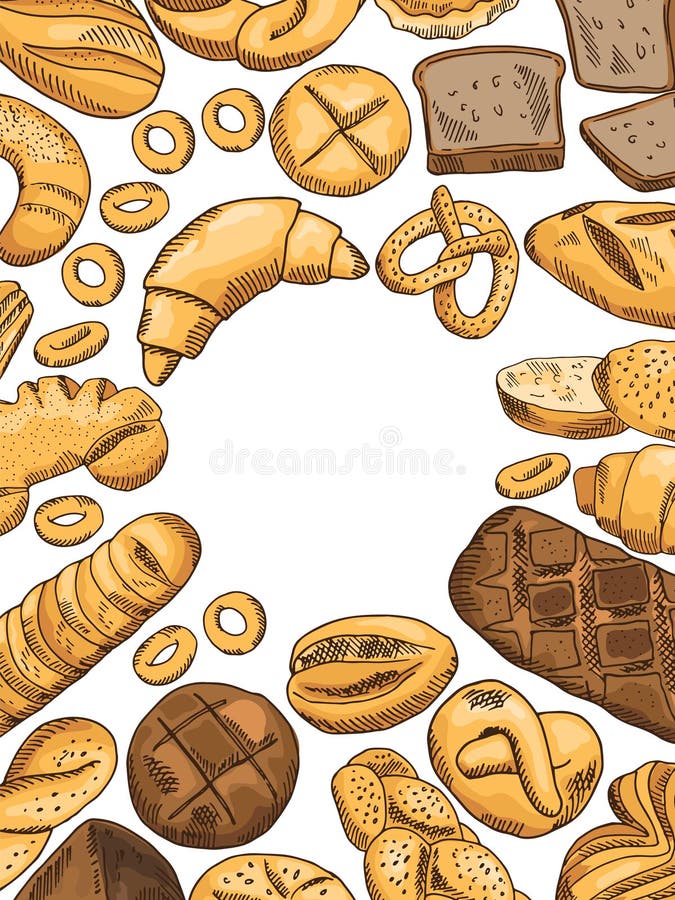 Bakery Background. Fresh Wheat Pastry Round Frame Stock Illustration ...