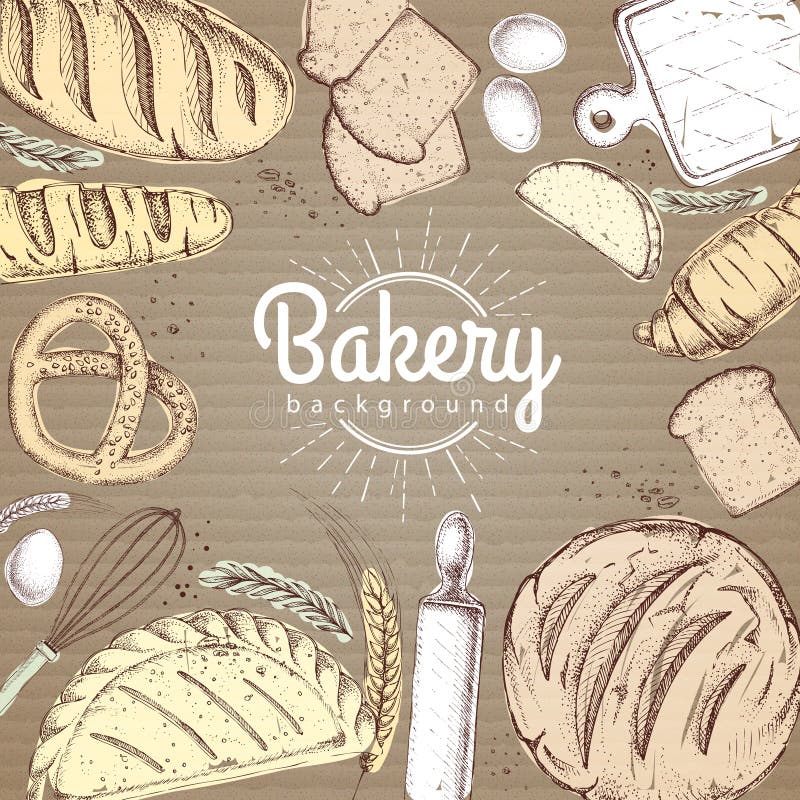 Bakery Background. Top View of Bakery Products on Cardboard Stock ...