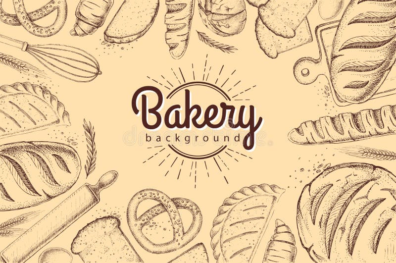 Bakery Background. Top View of Bakery Products Stock Vector ...