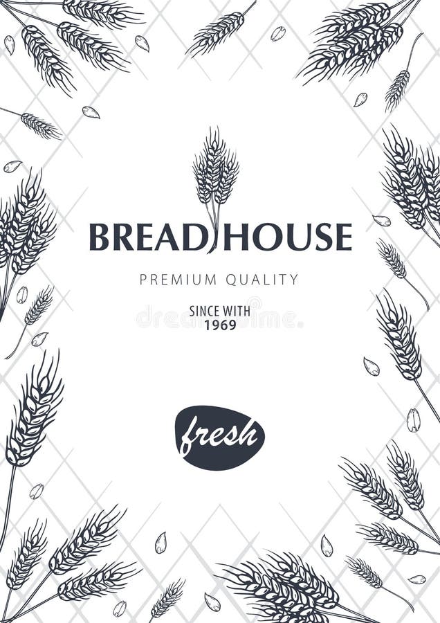 Bakery Background with Wheats. Linear Graphic. Bread Banner Collection ...
