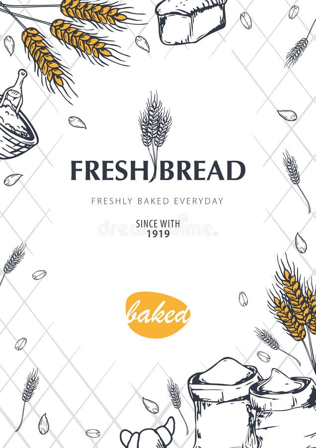 Bakery Background with Wheats. Linear Graphic. Bread Banner Collection ...