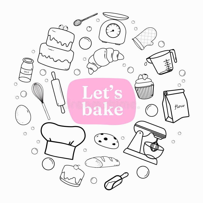 Bakery Bake Banner with Kitchen Tools Line Icon Stock Illustration ...