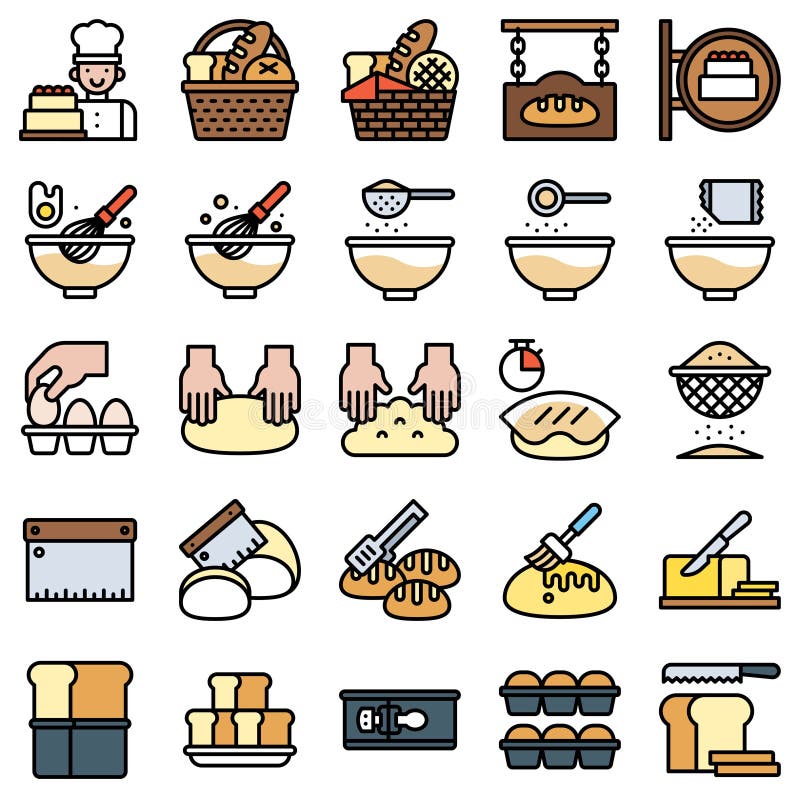 Bakery and Baking Related Filled Icon Set 2 Stock Vector - Illustration ...