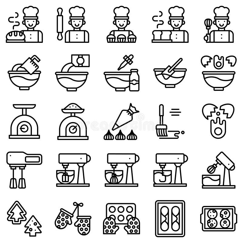Bakery and Baking Related Line Icon Set Stock Vector - Illustration of ...