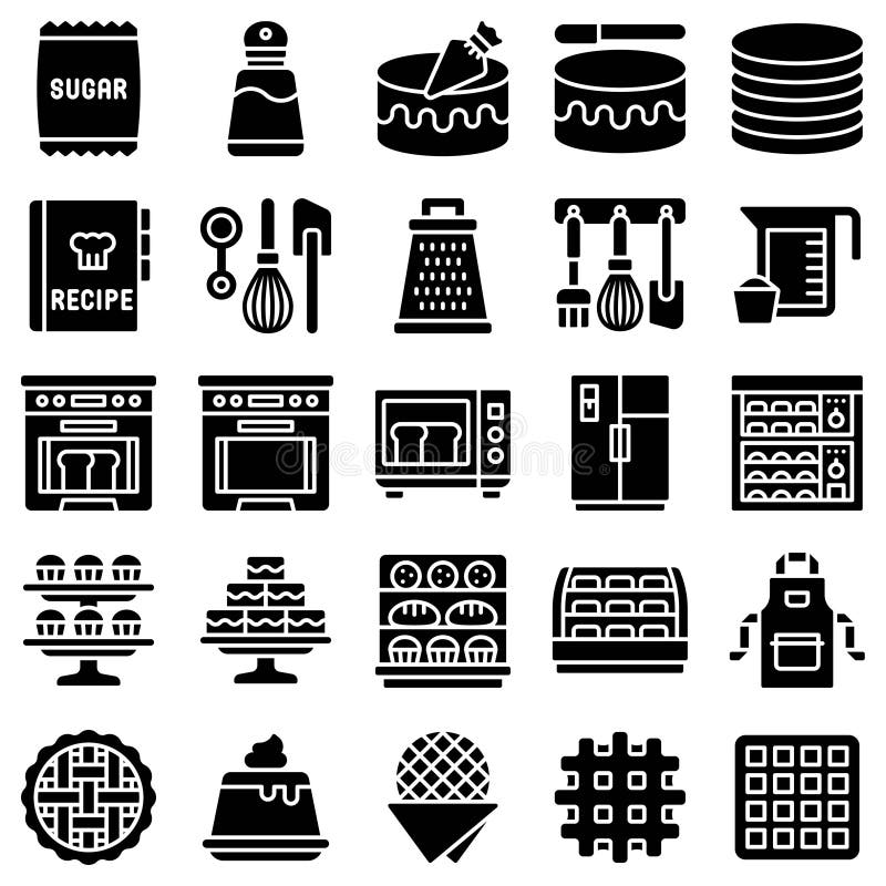Bakery and Baking Related Solid Icon Set 4 Stock Vector - Illustration ...